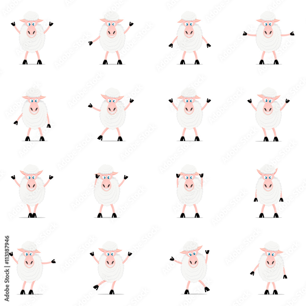 Cartoon sheep set in different pose and emotion. Stock Vector | Adobe Stock