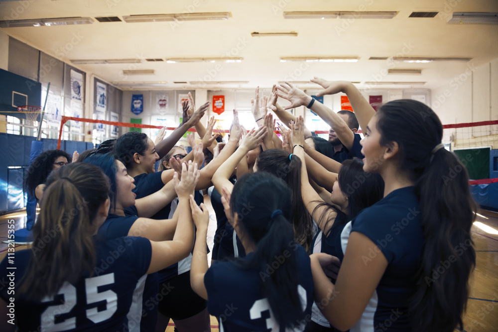 Basketball player cheering each other at basketball court Stock Photo ...