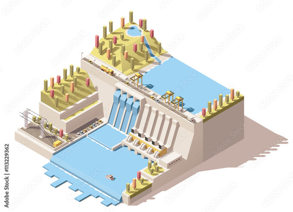 Vector isometric hydro power plant infographic Stock Vector | Adobe Stock