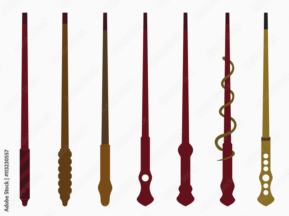 Magic wands. Magic and magical objects. Wizard tool. Isolated on white ...