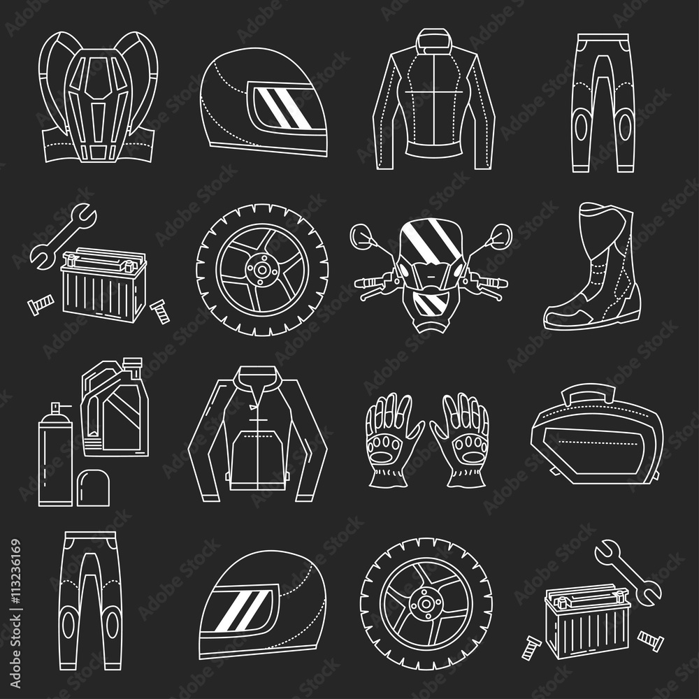 Vector set of linear motorcycle icons Stock Vector | Adobe Stock