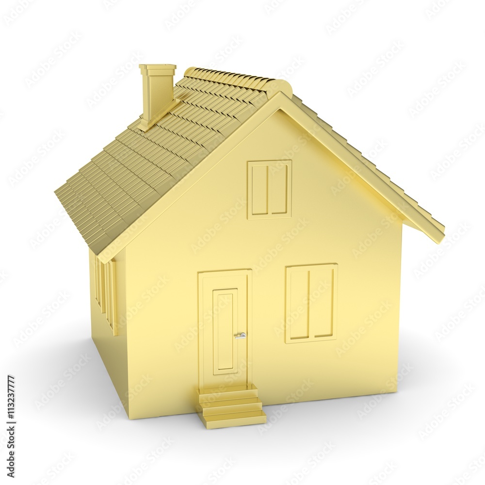 Golden house on white background. Concept of investment in real estate ...