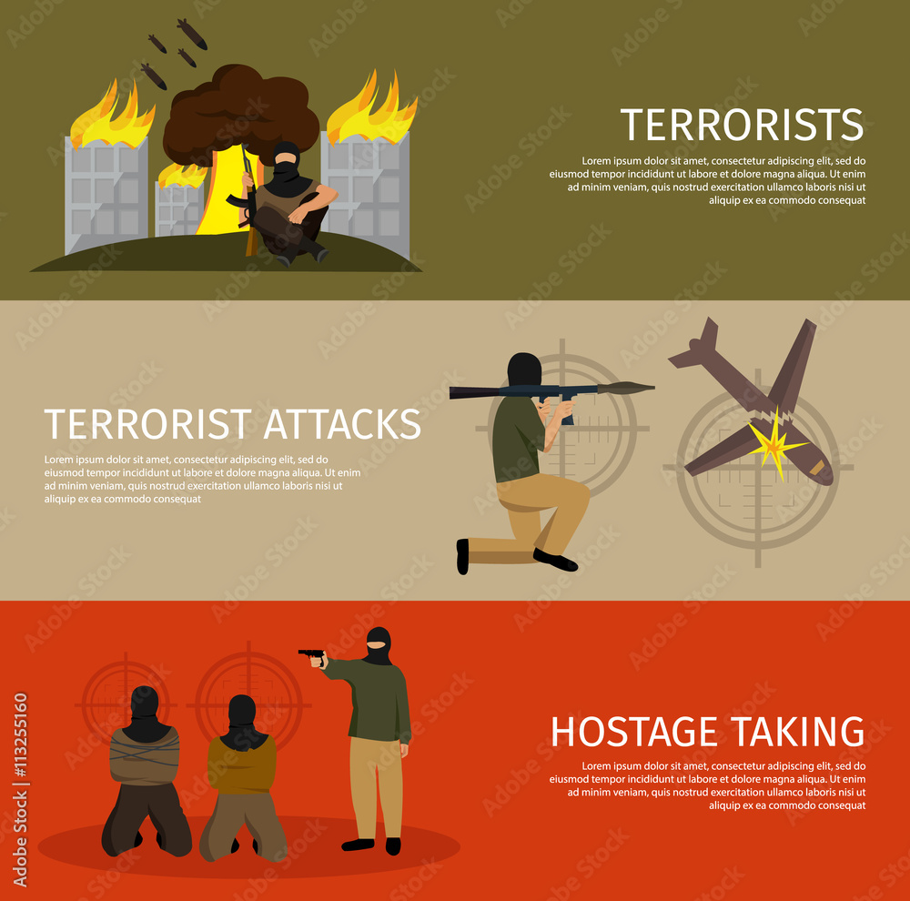 Three Terrorism Flat Banner Set Stock Vector | Adobe Stock