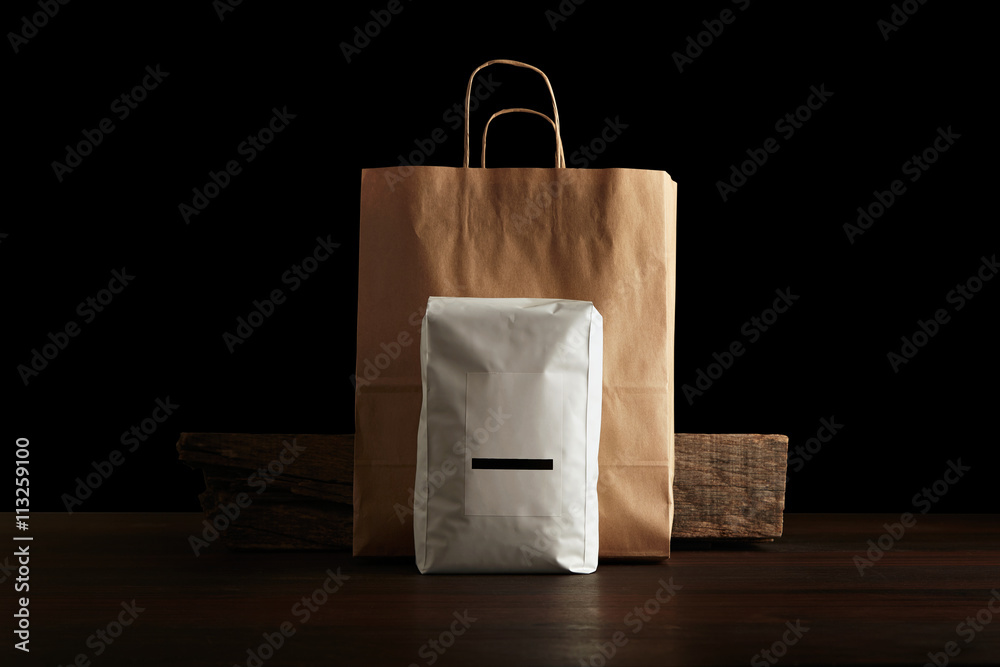 Retailer merchandise pack: big hermetic pouch white with blank label ...
