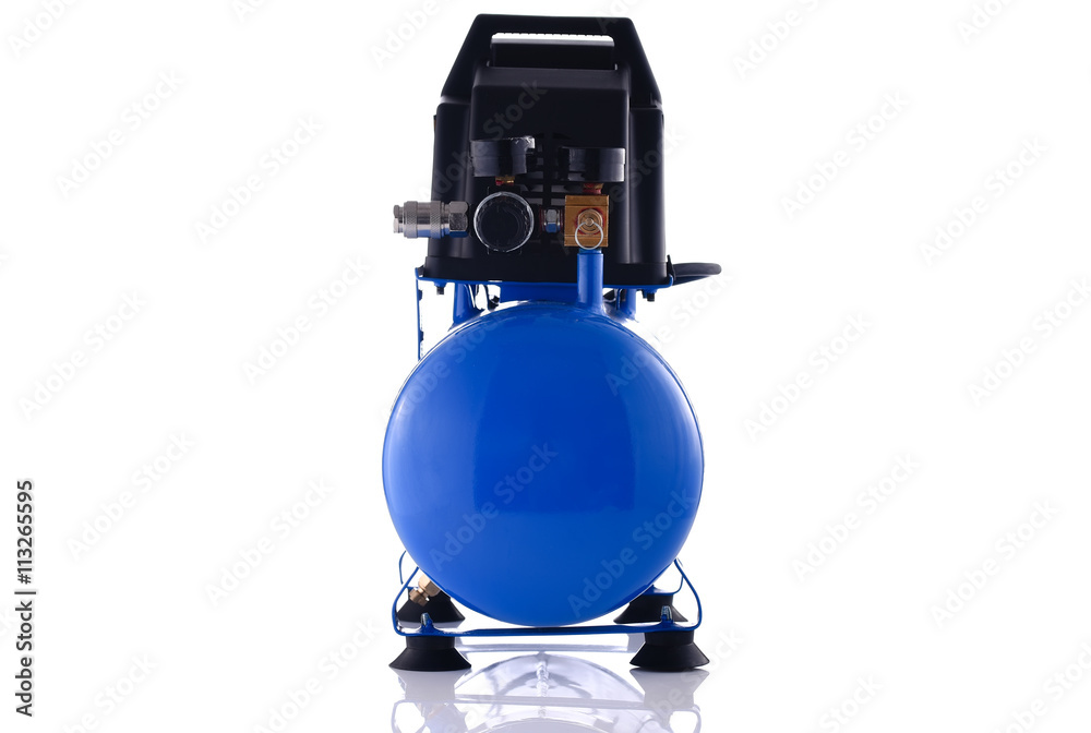 Small blue compressor front view isolated on white background Stock ...