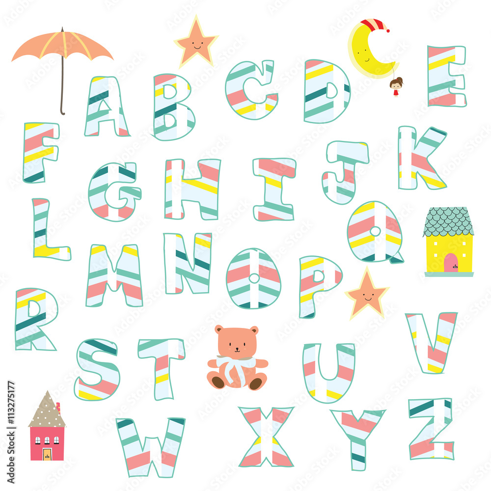 Pink blue colorful ink cute alphabet letters.Hand drawn written Stock ...