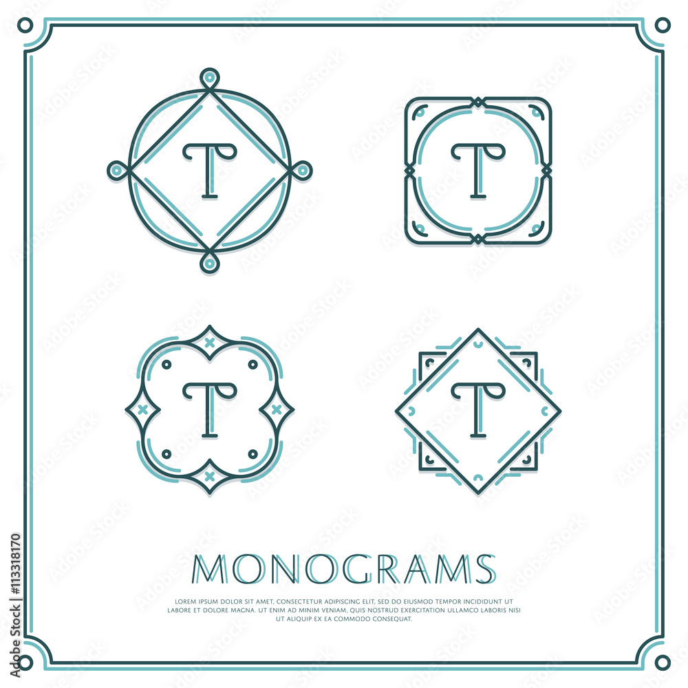 Line Letter T Monogram. Vector Logo. Design Border Elements. Stock ...