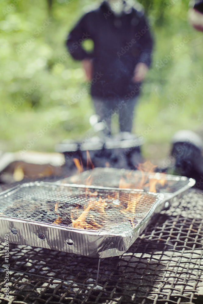 Fire on grill outdoors Stock Photo | Adobe Stock