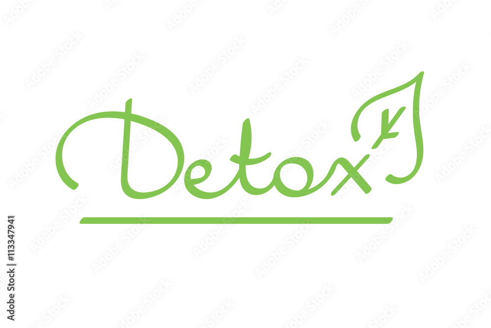 Vector hand drawn lettering word detox. Word detox with fresh green ...