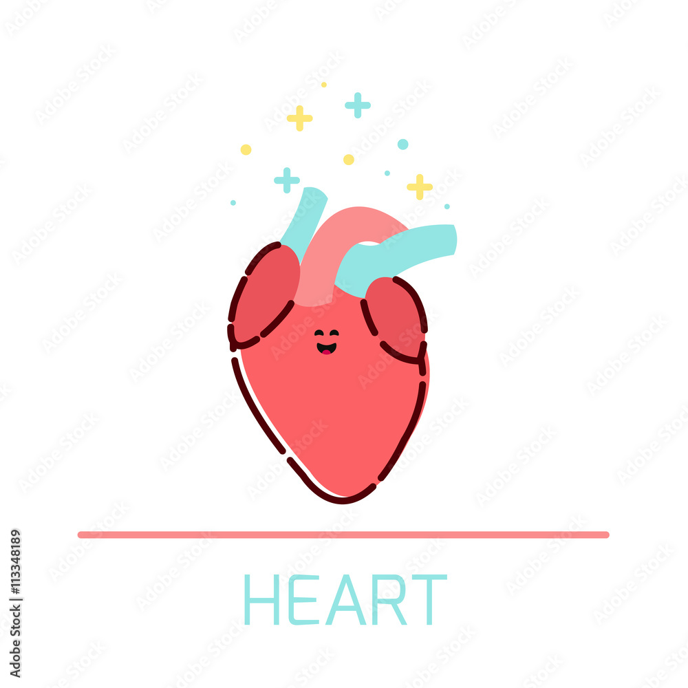 Cute healthy heart icon made in cartoon style. Heart cartoon character ...