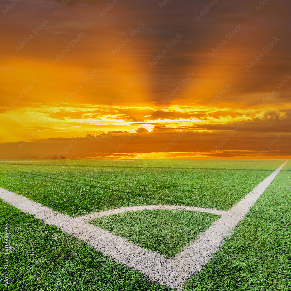 Corner of a soccer field and sun rise. Stock Photo | Adobe Stock