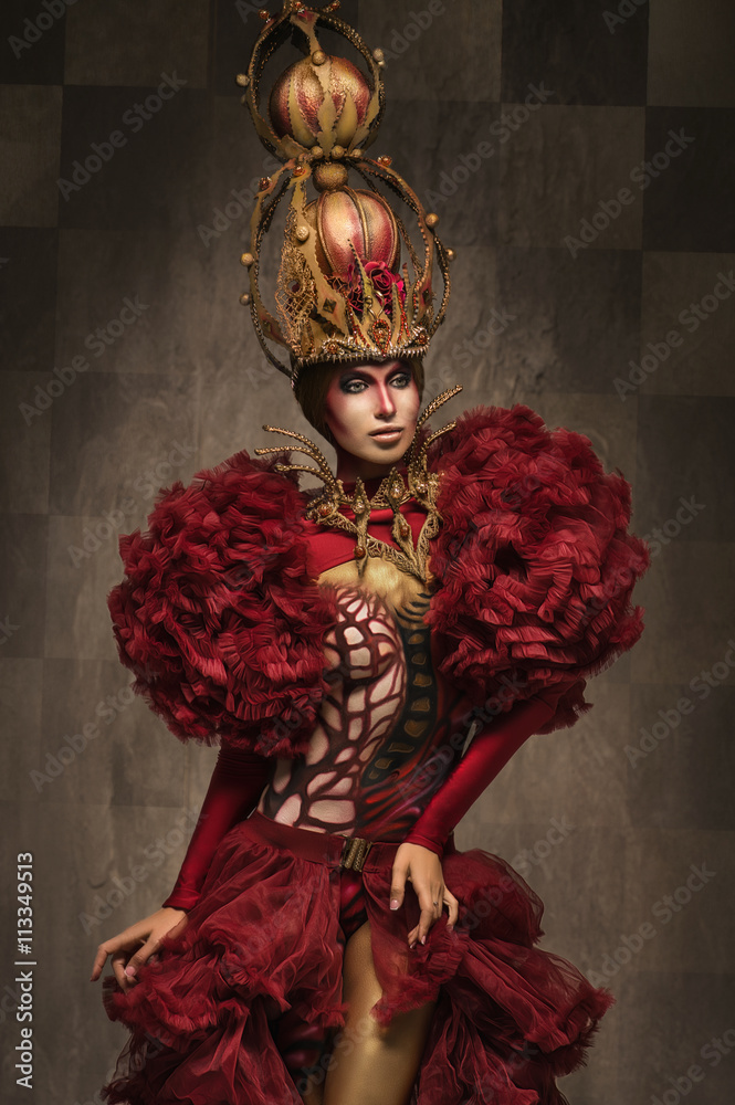 Beautiful red chess queen image woman on gray background Stock Photo ...