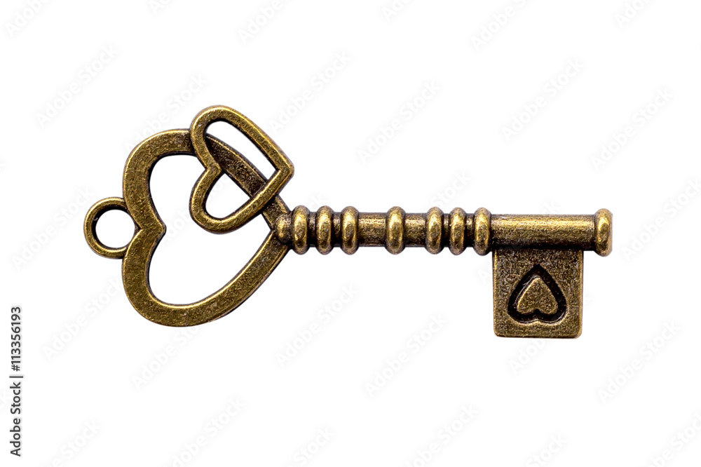 key vintage and heart shape on isolate with clipping path. Stock Photo ...