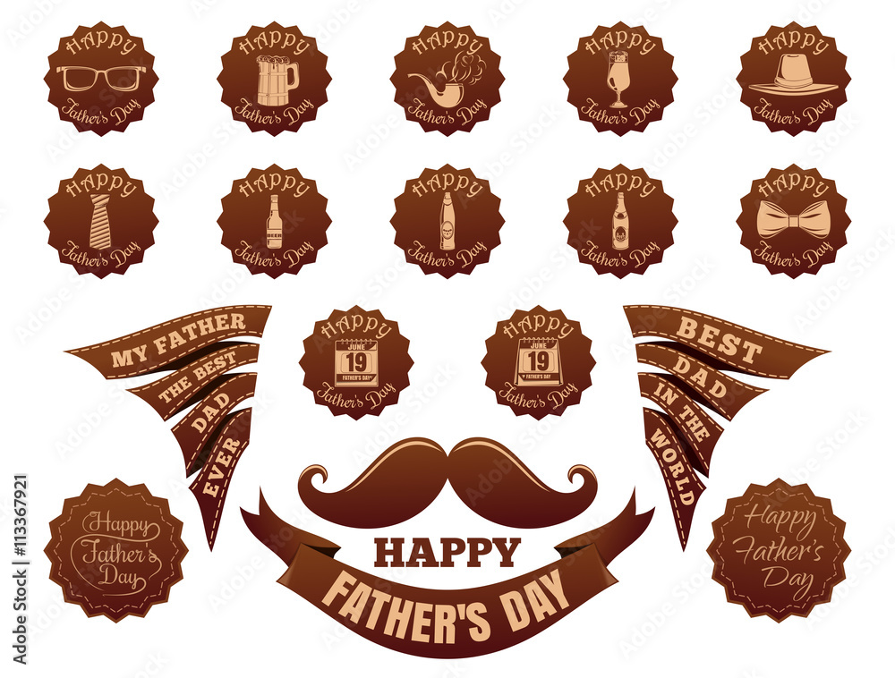 Icons, logos, sign, symbols, ribbons, inscriptions for Father's Day ...