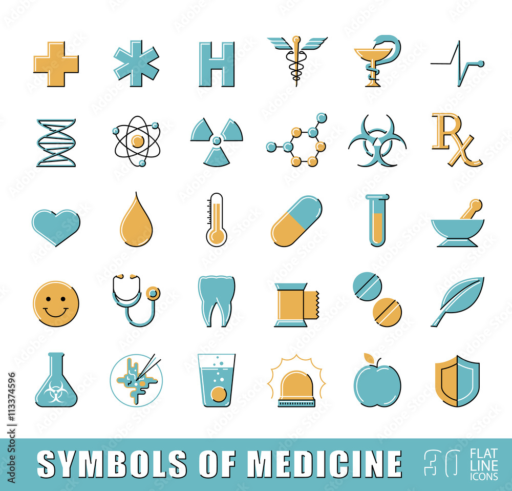 Premium quality flat line icons set. Medical and pharmaceutical symbols ...