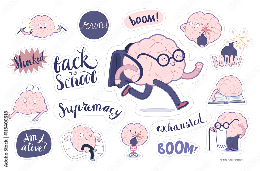 Vektorová grafika „Brain stickers education and stress printable set ...