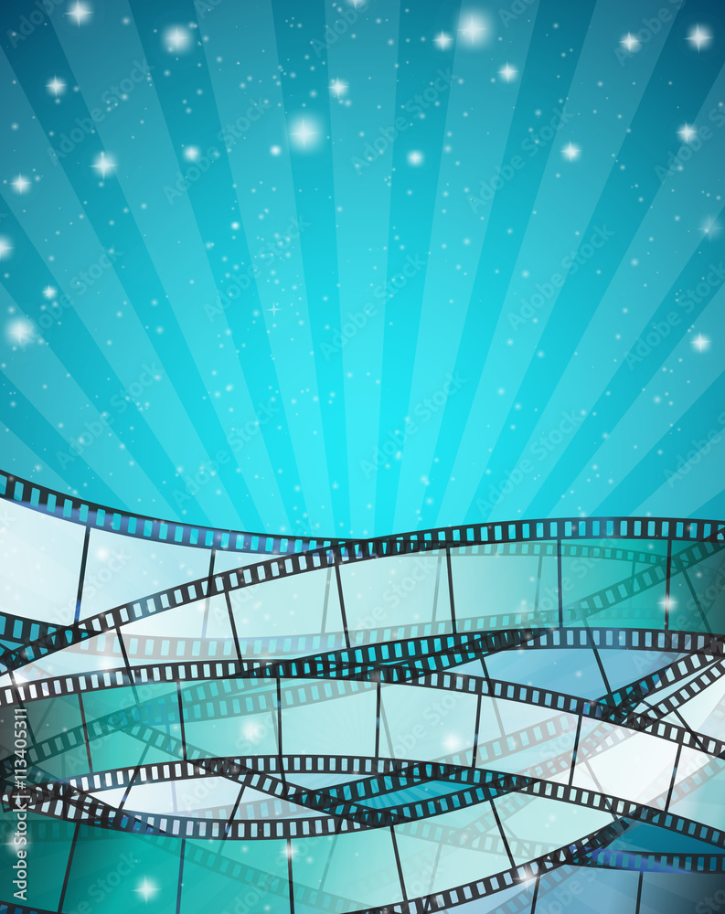 vertical cinema background with film strips over blue background Stock ...