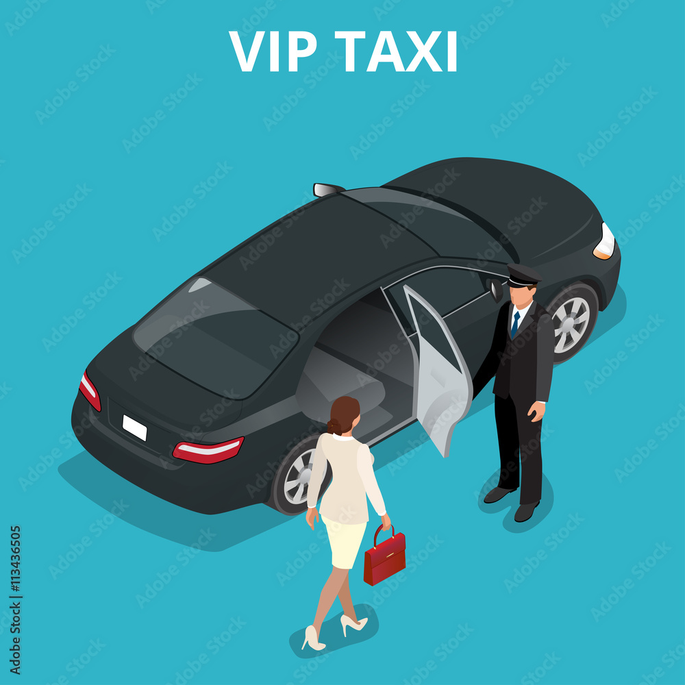 VIP taxi concept. A pretty business woman getting into a taxi cab. VIP ...