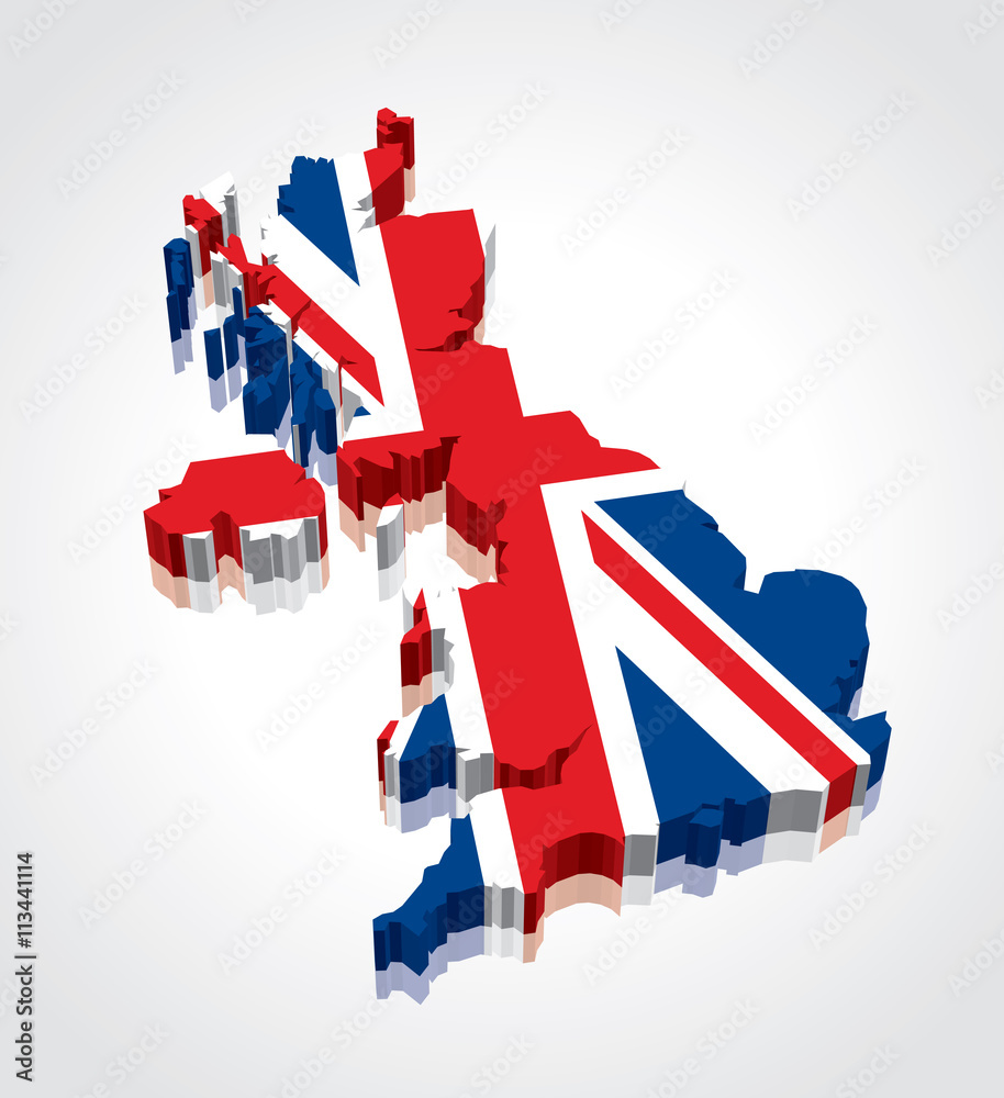 3D vector Flag Map of the UK (United Kingdom) Stock Vector | Adobe Stock