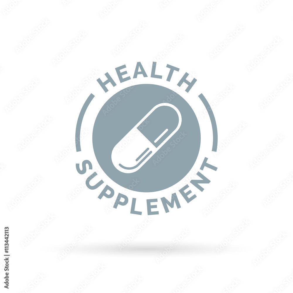 Health supplement symbol with vitamin capsule icon. Vector illustration ...