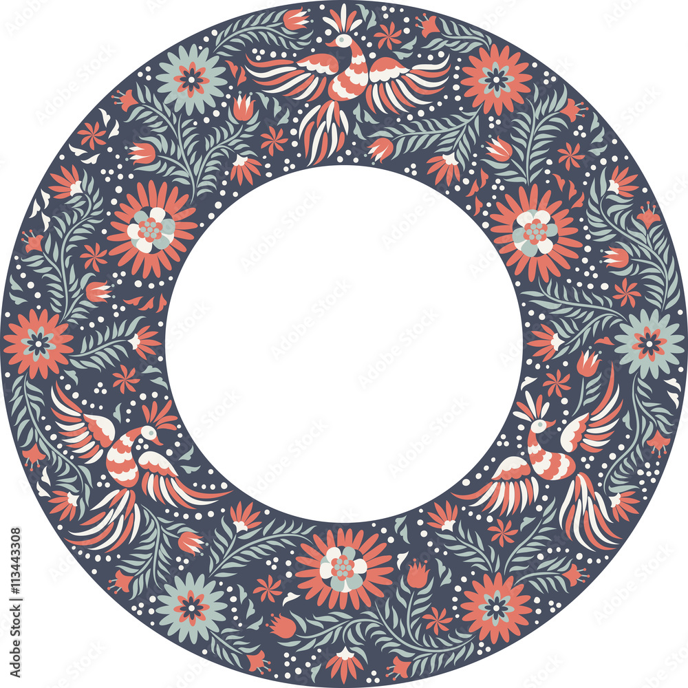 Mexican embroidery round pattern. Colorful and ornate ethnic frame ...