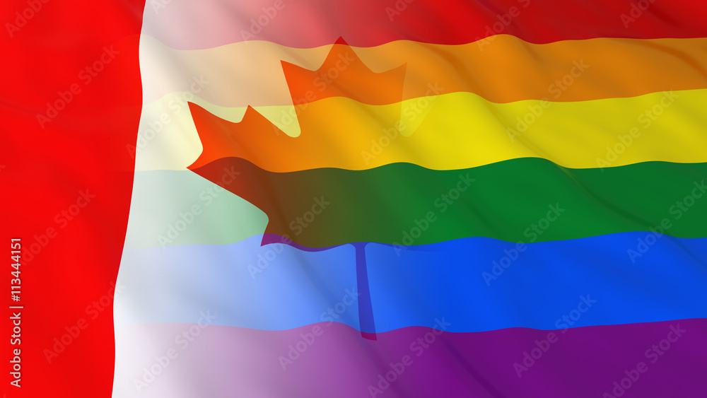 Gay Pride in Canada Concept - Merged Rainbow Flag and Canadian Flag 3D ...