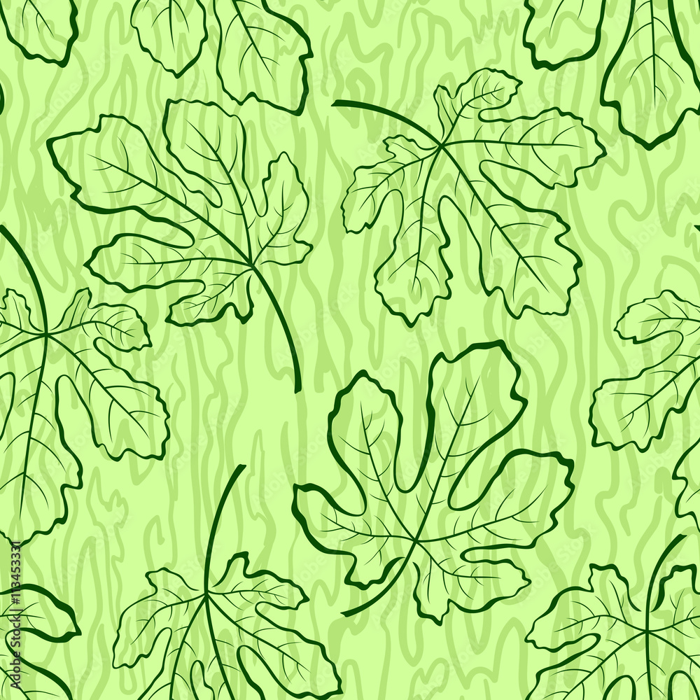 Seamless Tile Background, Fig Tree Green Leaves and Abstract Pattern ...