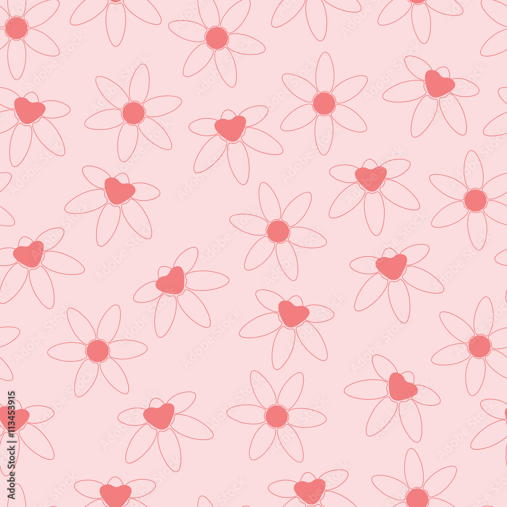Background simple flowers. Pink background cartoon flowers. Background ...