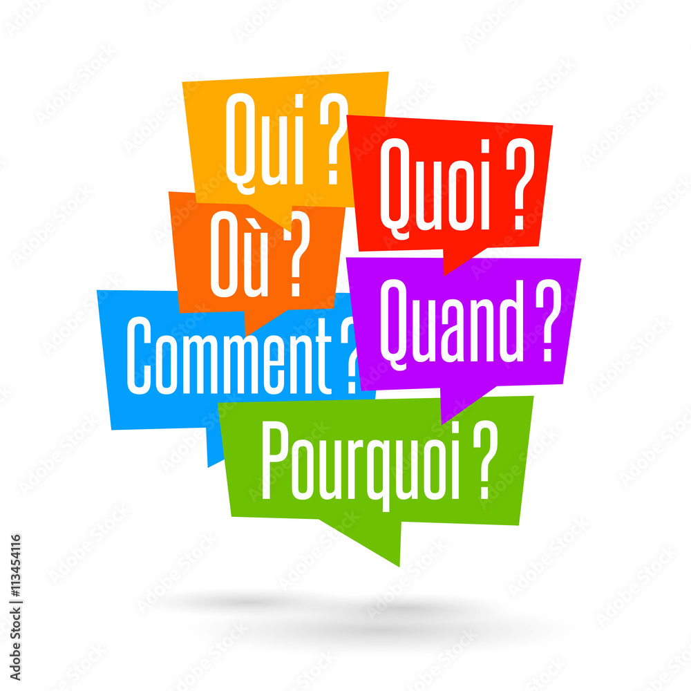 Bulles "quoi, qui, où, quand, comment, pourquoi ?" Stock Vector | Adobe ...