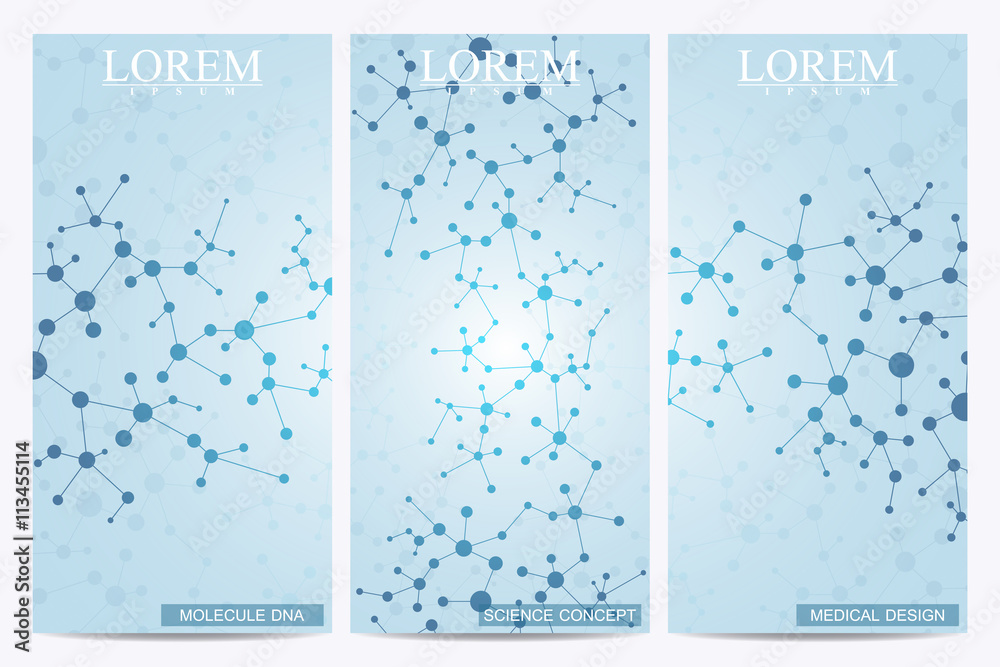 Set of modern vector flyers. Abstract background with molecule ...