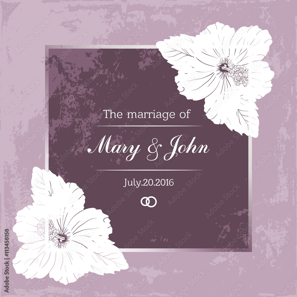 Vetor de Marriage design template with custom names in square frame ...