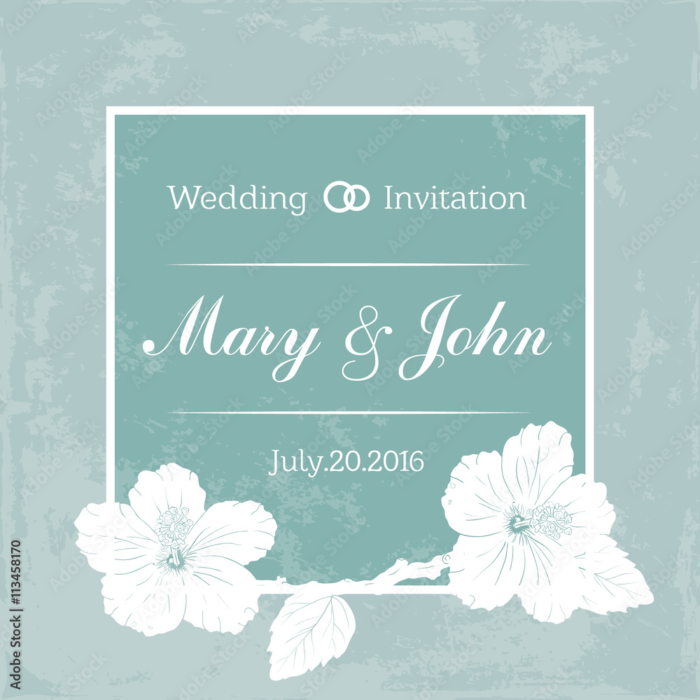 Marriage design template with custom names in square frame flowers ...