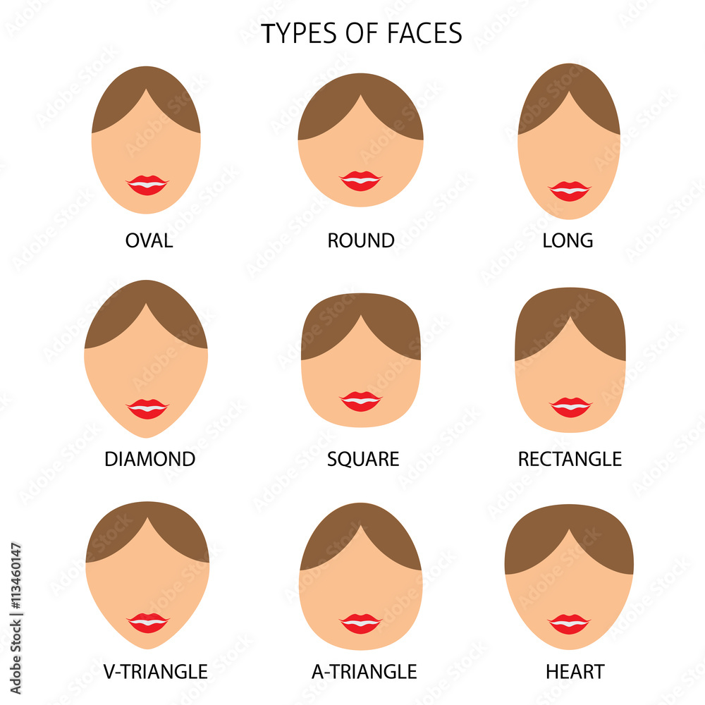 Woman Faces Types Flat Vector Illustration Set Stock Vector | Adobe Stock