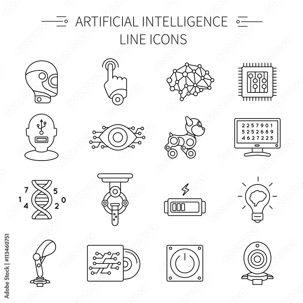 Artificial Intelligence Line Icon Set Stock Vector | Adobe Stock
