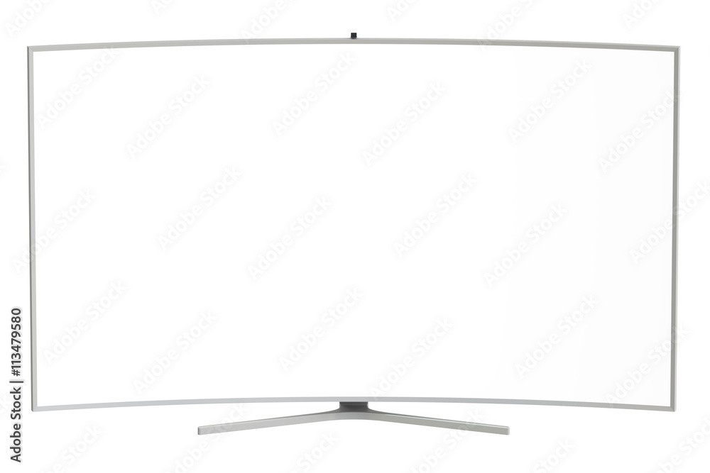 curved tv set with white screen, 3D rendering Stock Illustration ...
