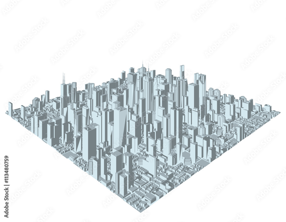 3D model of city on white background. Vector. Stock Vector | Adobe Stock