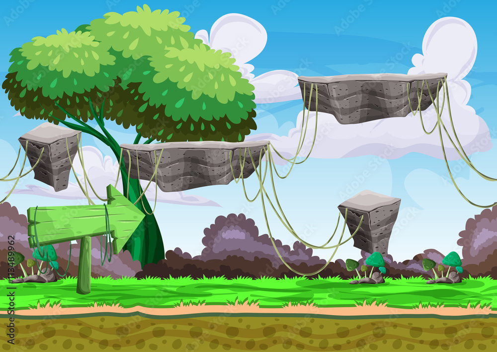 Seamless cartoon vector landscape with separated layers for game and ...