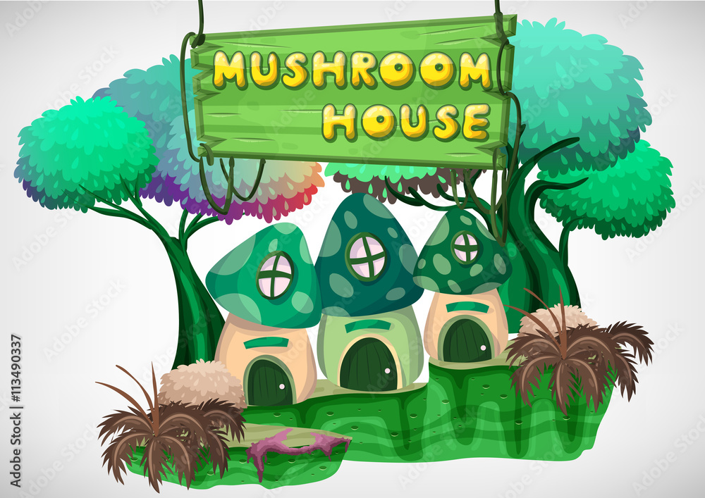Seamless cartoon vector mushroom house with separated layers for game ...