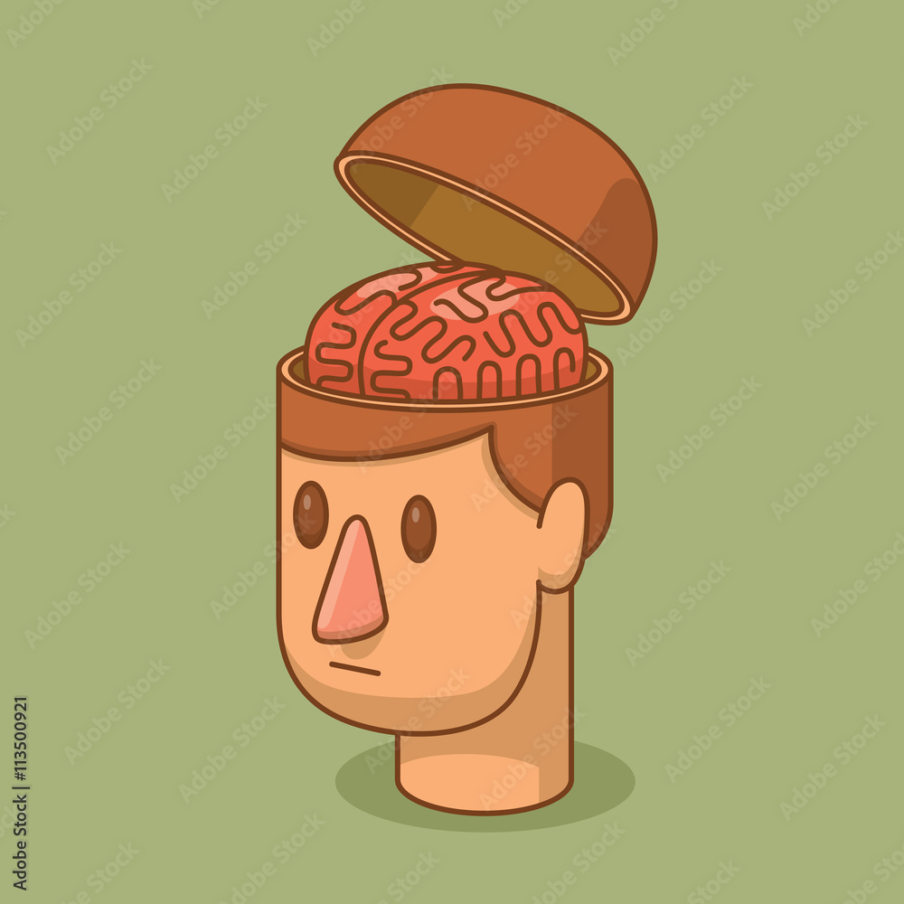 Vector cartoon image of the head of a man with brown hair and with an ...