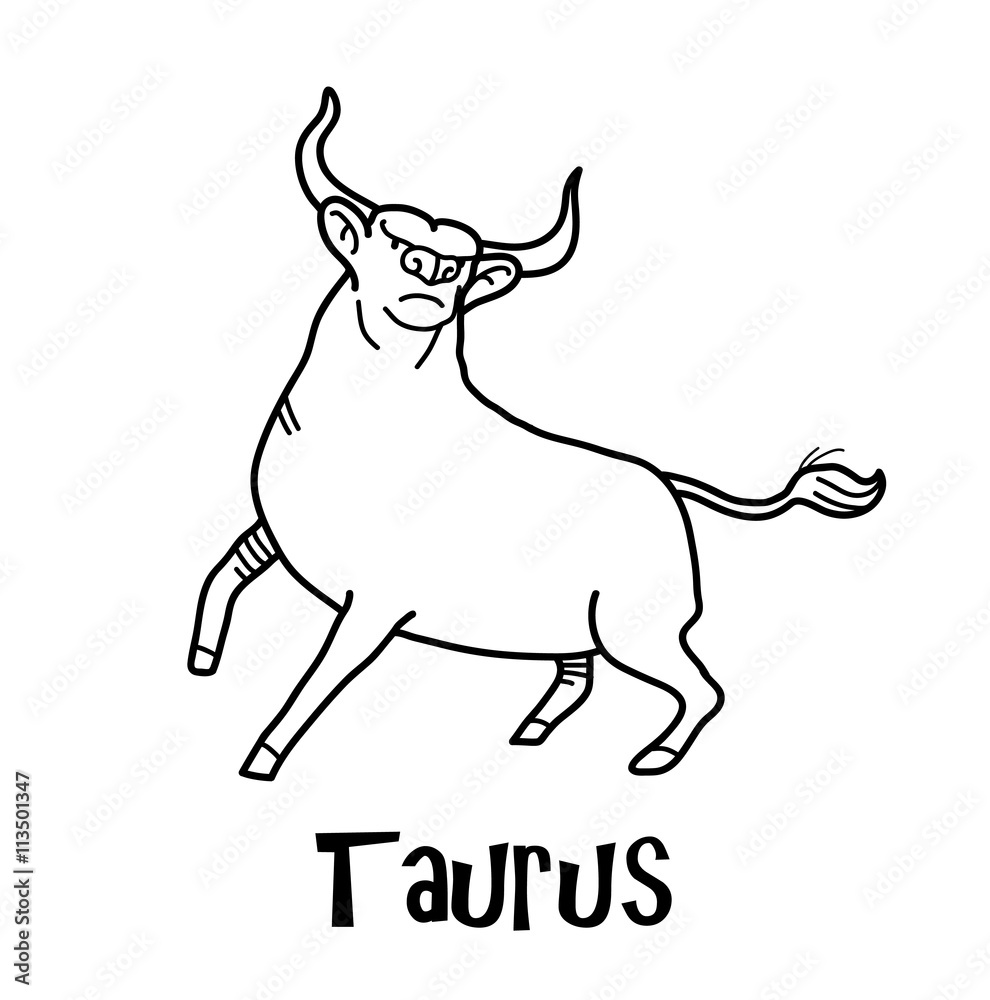 Taurus Zodiac, a hand drawn vector cartoon doodle illustration of ...