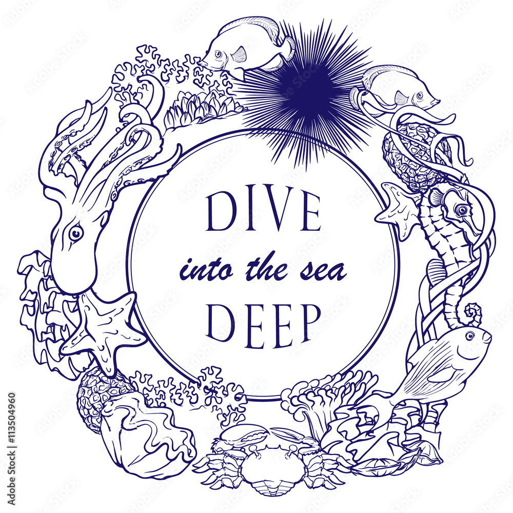 Coral reef outline frame card template Stock Vector | Adobe Stock