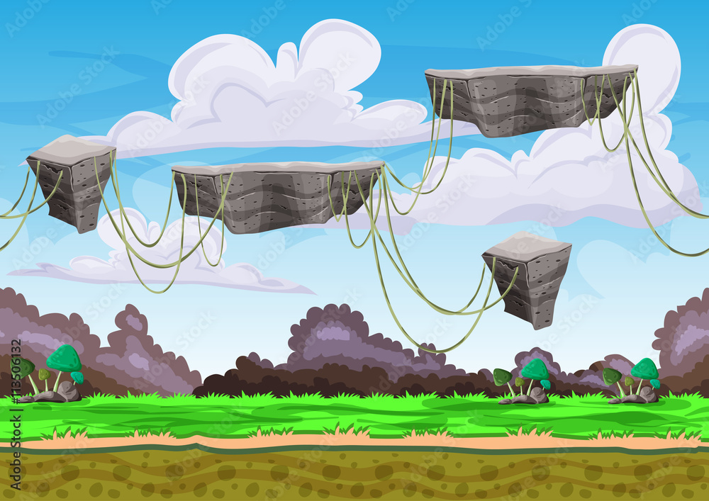 Seamless cartoon vector landscape with separated layers for game and ...