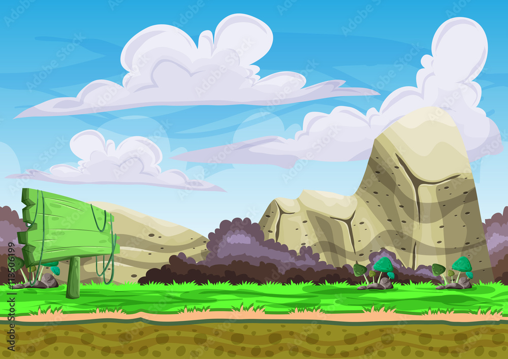 Seamless cartoon vector landscape with separated layers for game and ...