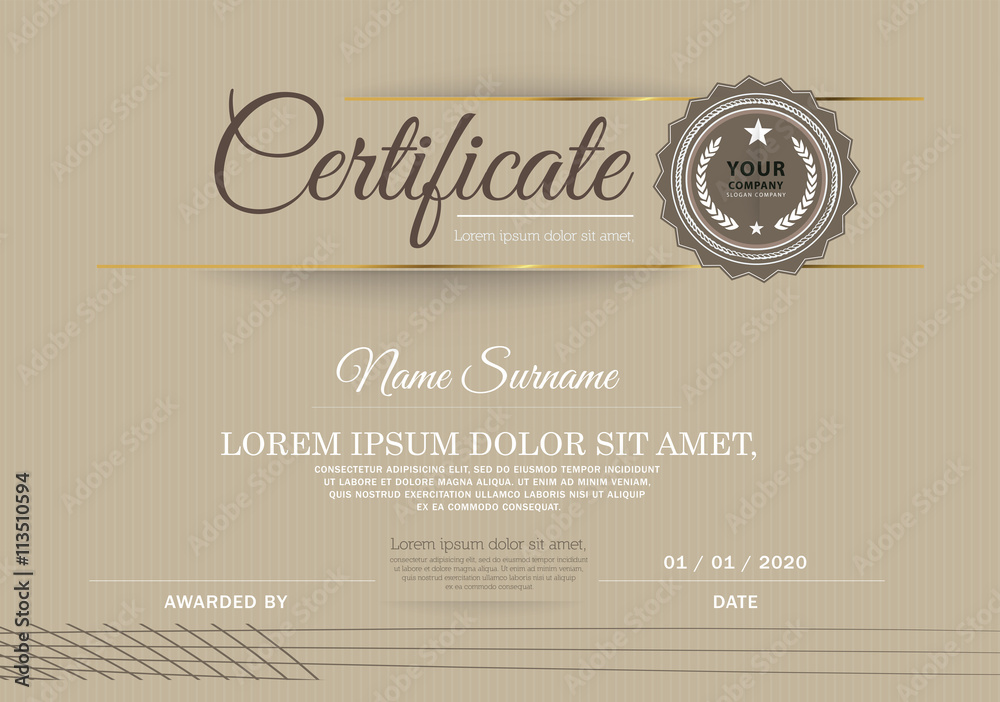 Certificate, Diploma of completion (design template, background) with ...
