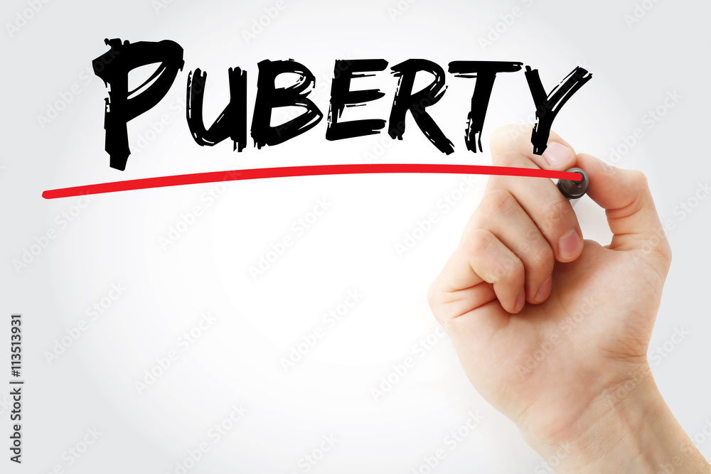 Hand writing Puberty with marker, concept Stock Photo | Adobe Stock