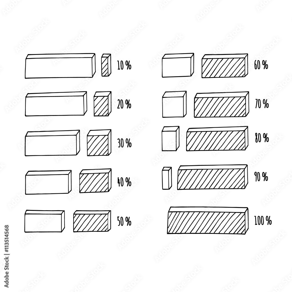 Percent sequence column chart infographic. Hand drawn doodle set ...