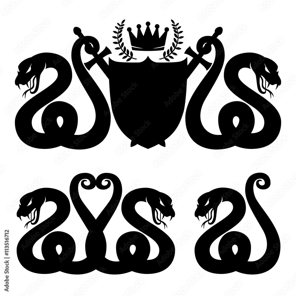 Snake with sword, shield and crown over them. Stock Vector | Adobe Stock