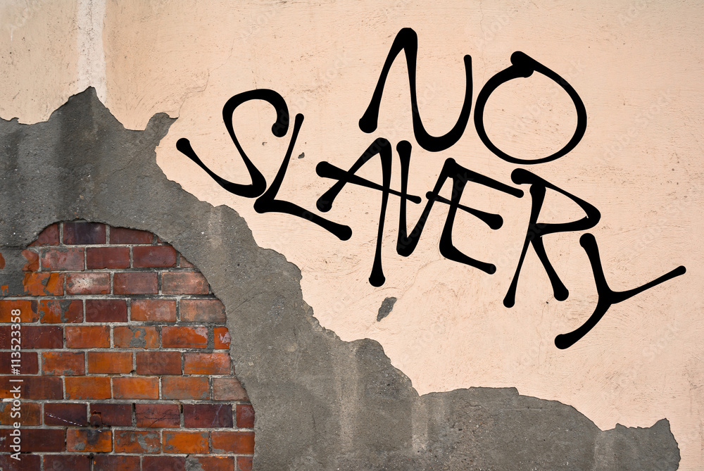 No Slavery - handwritten graffiti sprayed on the wall, anarchist ...