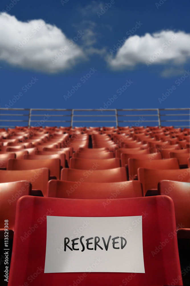 Stadium Seat with Blue Sky Background and Reserved Word on Paper Stock ...