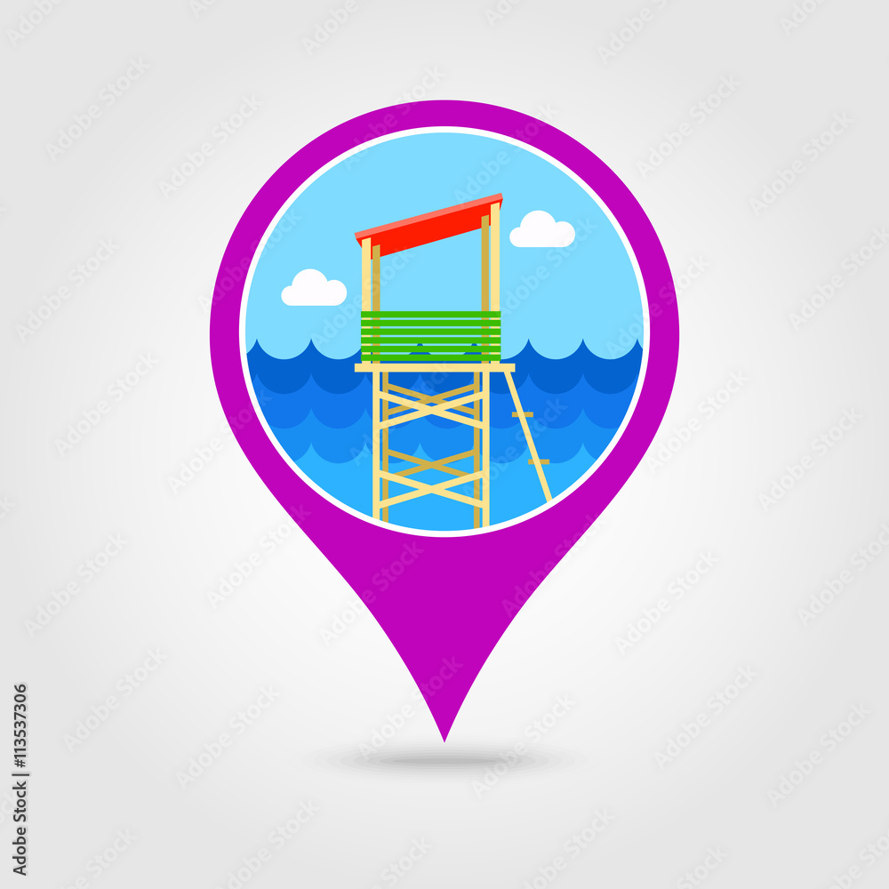 Lifeguard tower pin map icon. Summer. Vacation Stock Vector | Adobe Stock